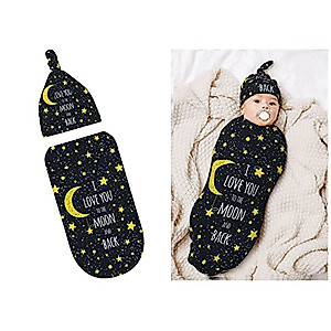 I Love You to The Moon and Back Newborn Swaddle Blankets Hat Sets Soft Stretchy Star Space Baby Stuff Receiving Blanket Gifts for Infant Baby Boy Girl