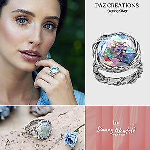 PZ Paz Creations Roman Glass Statement Ring For Women Sterling Silver Organic Design (6)