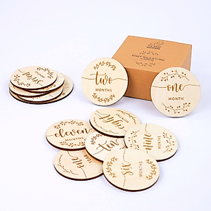 All Baby Goods 13 Wooden Monthly Milestone Cards Double Sided (12 Months Signs) - Cute & Funny Milestones for Boy & Girl - Amazing Photography Props