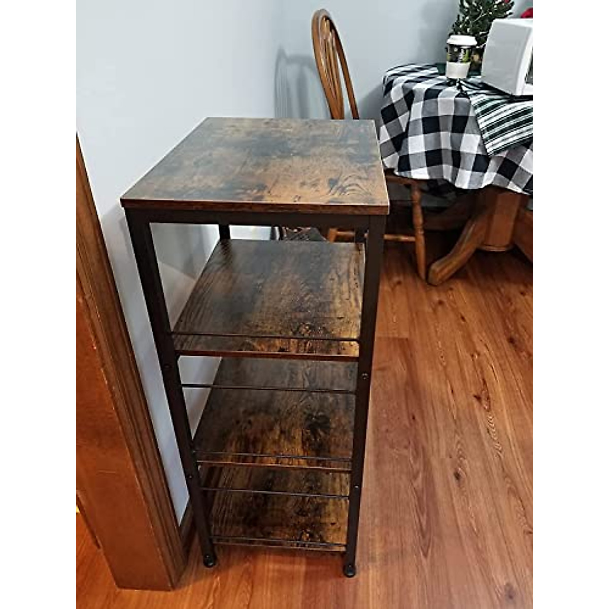 Metal Utility Rolling Carts Kitchen Microwave Storage Racks on Wheels Standing Shelf Unit for Home Office Bedroom Drom Apartment(Wood Tray)