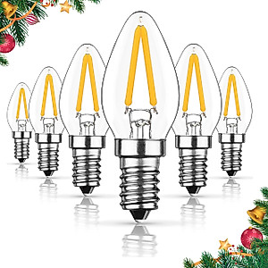 BlueStars 3W C7 E12 Candelabra Base LED Light Bulbs 120V, 15W Equivalent, 2700K Warm White, Clear Glass for Indoor Outdoor Christmas Holiday Home Decoration - Pack of 6