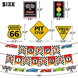 Race Car Birthday Party Decoration Set Race Car Party Signs Racing Birthday Banner Checkered Flags Balloons for Boys Let's go Racing Party Supplies