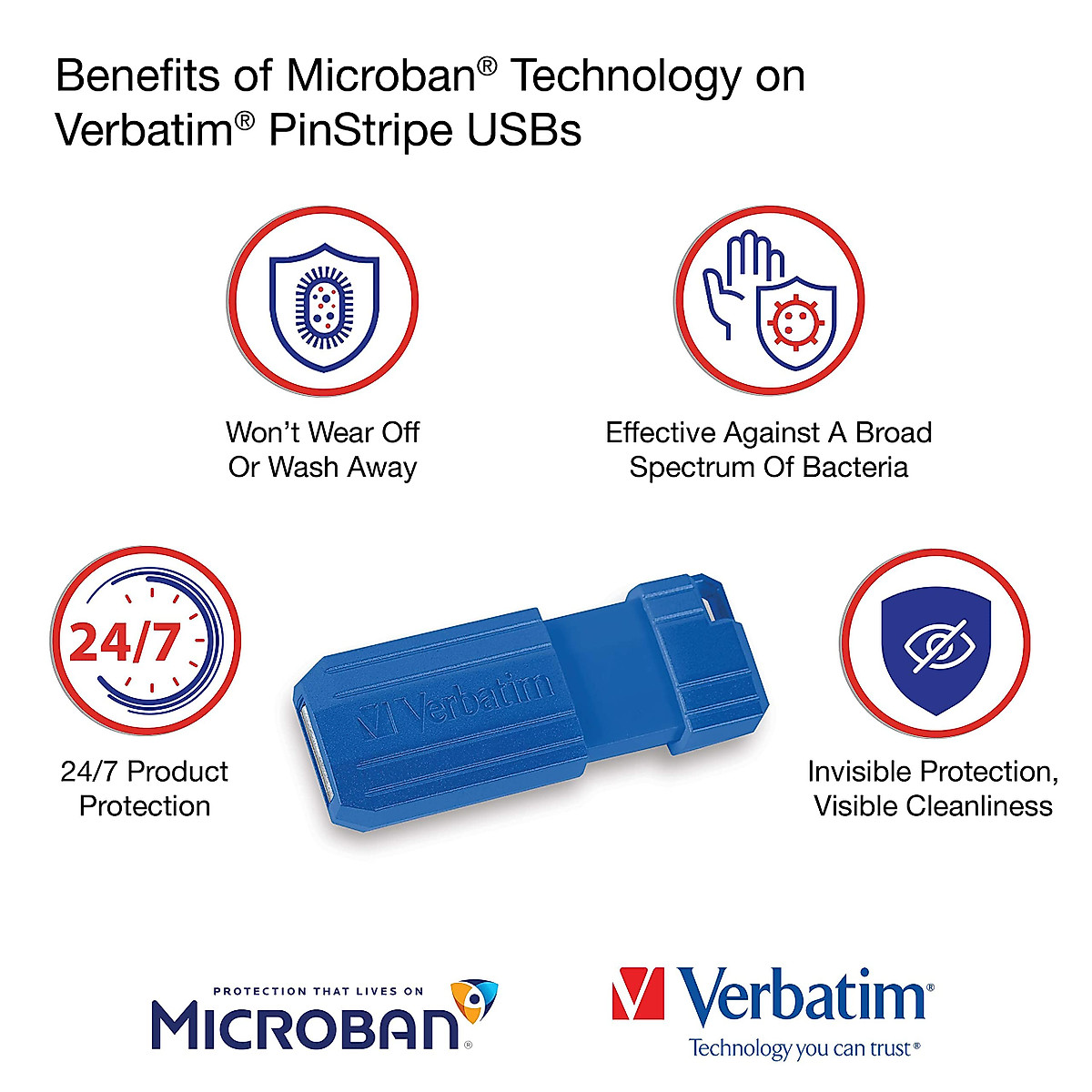 Verbatim 32GB Pinstripe USB 2.0 Flash Drive Retractable Thumb Drive - 5 Pack - Multicolor (Green, Blue, Red, Purple, Cyan)