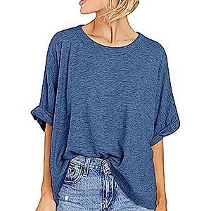 DASAYO Women Plus Size Tshirts Tops Crew Neck Solid Half Sleeve Shirt Tunic Comfy Casual Summer Plain Loose Blouse T Shirts