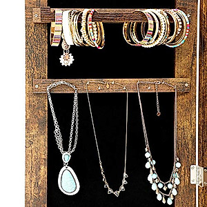 Knocbel 6 LED Jewelry Cabinet Full Body Mirror Lockable Jewelry Armoire Standing Angel Adjustable Storage Organizer Box with Inner Mirror & 2 Drawers, 15.75" L x 15" W x 61.42" H (Antique)