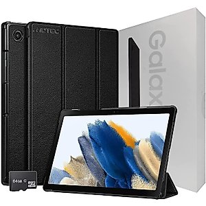 SAMSUNG 2022 Galaxy Tab A8 10.5” Inch 64GB Wi-Fi Android 11 Touchscreen International Tablet Bundle – MDTec Hard Back Tri-Fold Stand Cover Case and 64GB microSD Card [Gray]