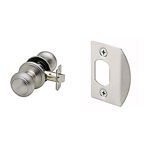 Copper Creek CK2020SS Colonial Door Knob, Passage Function, 1 Pack, Satin Stainless & Prime-Line E 2457 Satin Nickel, Dead Latch Door Strike (2 Pack)