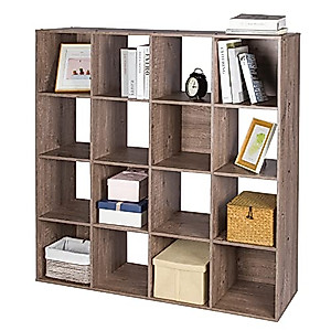 PACHIRA E-Commerce US 16 Cube Wooden Storage Organizer Bookcase, Bookshelf System Display Compartments, Sturdy Room Cube, Toy Storage Shelf, Rustic Brown Oak