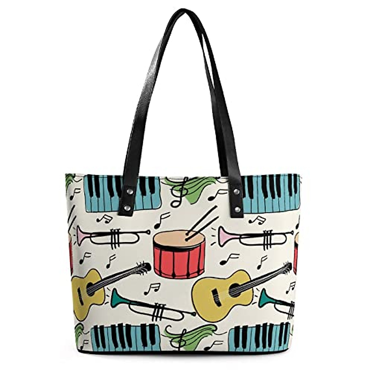 Womens Handbag Piano Guitar Drum Pattern Leather Tote Bag Top Handle Satchel Bags For Lady