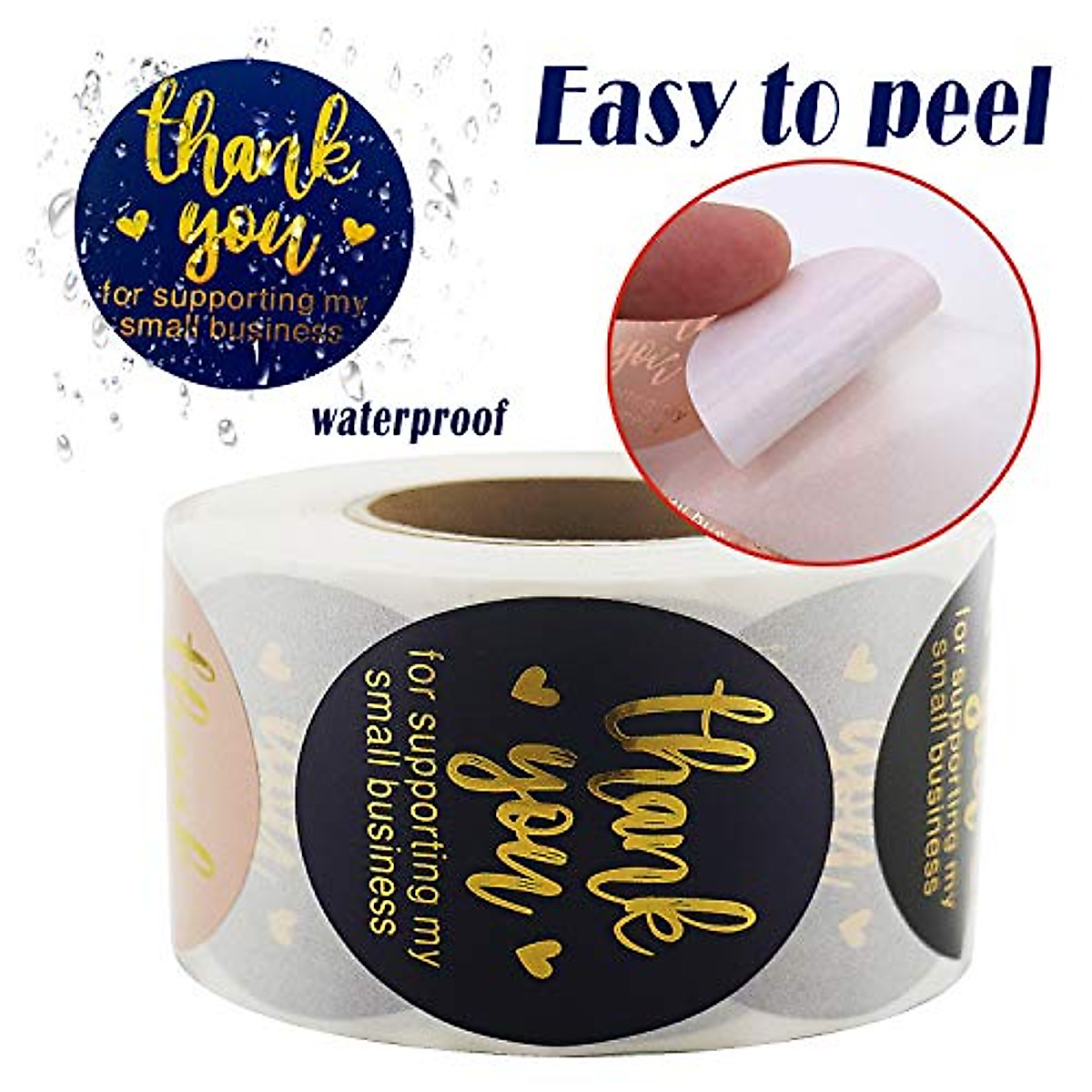 Thank You Stickers, 1.5" Multiple Color Golden Font Design Thank You Stickers, 500 Labels Each Roll