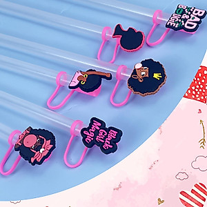 6Pcs Pink Black Girl Straw Covers Cap for Stanley Cup，Cute Silicone Straw Topper for 10mm Drinking Straw Tip Covers Stanley Cup Accessories