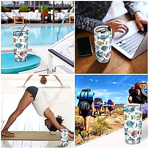 HXshaoye Hand-painted moldfish Stainless Steel car cup with Straw Lid insulated coffee mug with lid for outdoor portable cup 20 oz vaso térmico para cafe 20oz