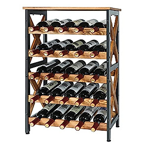 25 Bottle Wine Rack Freestanding Floor Rustic Wine Holder Stand 5 Tier Wobble-Free Tall Wine Racks Wine Large Display Storage Shelf for Cellar Kitchen 21.6''L x 10.6''W x 31.8''H