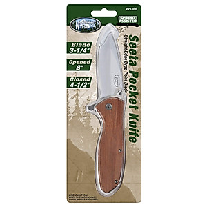 Performance Tool W9366 Quick and Easy Assisted Opening Pocket Knife with Stainless Steel Straight Edge Blade, Thumb Studs, and Pocket Clip