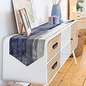 Blue and Grey Table Runner,Blue Abstract Modern Art Burlap Table Runners for Table Dresser Runner Farmhouse Style for Dinner Party Holidays Home Decoration (Blue and Grey, 13"x 71")