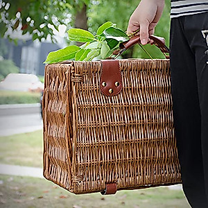 SatisInside Picnic Basket for 2 Wicker Picnic Set with Insulated Liner for Camping,Wedding,Valentine Day,Gift - Reinforced Handle, Red