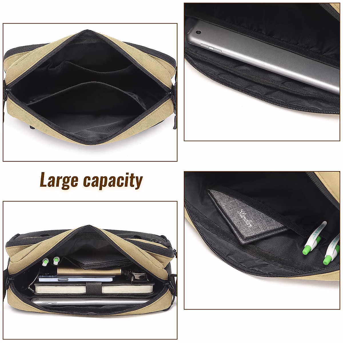 El-fmly Messenger Bag for Men Women, Multi-pocket Crossbody Shoulder Bag for Daily Use, Outdoor, Sports, Travel (Kaki)