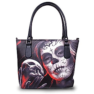 Liquorbrand Eternal Shoulder Tote Bag and Coin Purse Handbag & Zipper Pouch | Sugar Skull Dia De Los Muertos Dark Gothic Design
