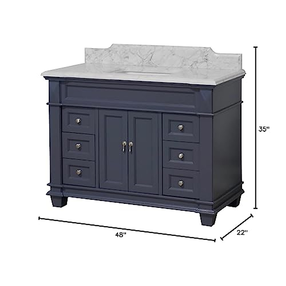 Elizabeth 48-inch Bathroom Vanity (Marine Gray/Carrara): Includes Marine Gray Cabinet with Authentic Italian Carrara Marble Countertop and White Ceramic Sink