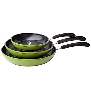 Ozeri Frying Pan 3-Piece Set (8", 10", 12") – 100% PTFE PFC, APEO, GenX, NMP and NEP-Free German-Made Coating, Green
