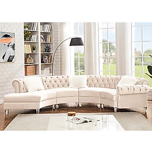 Legend Vansen Curved Velvet Sectional Sofa,Modern Upholstered Tufted Modular Sectional Sofa with Metal Legs,Comfy Semicircle Couch with Rolled Arms and Nailheads for Living Room,Bedroom（Beige）