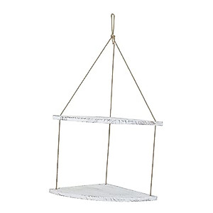 Fenteer Premium Swing Hanging Rope Corner Shelves 1 Holder W/Hook Decoration, White 2 Tier