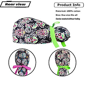 YUESUO 2 Pack Working Cap with Buttons and Sweatband,Cotton Working Hats with Adjustable Ponytail Pack Ribbon Tie Back Hats for Women & Men,Long Hair Head Covers Shower Caps (Q)