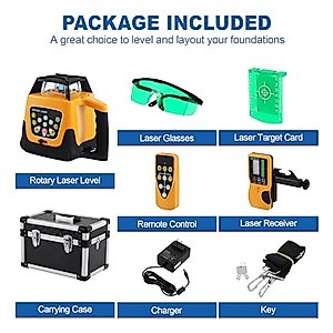 Iglobalbuy Rotary Laser Level Green Laser Self Leveling Kit, 500M Green Beam 360° Automatic Horizontal/Vertical Self-leveling Rotary Rotating Laser Level with Remote Control + Receiver
