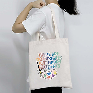 BDPWSS Art Lover Gift There Are No Mistakes Just Happy Accidents Art Student Inspirational Tote Bag (No mistakes TG)