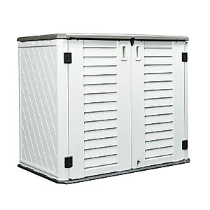 HOMSPARK Storage Shed Weather Resistance, Multi-Purpose Outdoor Storage Cabinet Waterproof, Outdoor Storage Cabinet for Bike, Garbage Cans, Lawnmower, Garden Accessories (off white, Standard-26 cu ft)