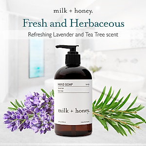 milk + honey Liquid Hand Soap No. 9, Moisturizing Hand Soap with Lavender and Tea Tree, Fresh and Herbaceous Natural Hand Soap, 12 Fl Oz