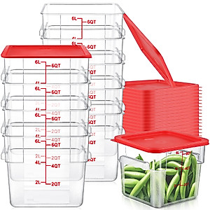 Ziliny 10 Sets 6 Qt Square Food Storage Containers with Lids Commercial Polycarbonate Containers with Scale Clear Airtight Cereal Storage Containers for Pantry Home Restaurant