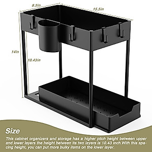 DEKYHOME Under Sink Organizer and Storage,Bathroom Organizer with 4 Hooks and 1 Hanging cup, Multi-purpose Storage Shelf for Bathroom Kitchen