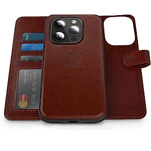 Shields Up for iPhone 15 Pro Max Wallet Case, Detachable Magnetic Case Wallet with Card Holder & Wrist Strap, [Vegan Leather] Protective Folio Cover for iPhone 15 Pro Max 6.7 inch - Brown