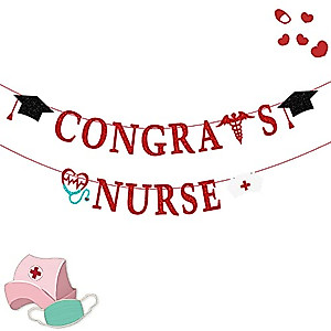 2023 Nurse Graduation Banner, Glittery Congrats Nurse Banner RN Garland Photo Props Banner for Party Home Classroom Decorations