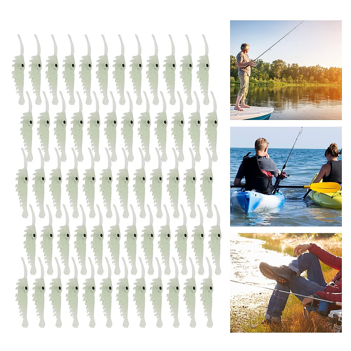 VBESTLIFE Soft Plastic Fishing Lures, 50Pcs 3cm Luminous Fishing Lures Silicone Soft Shrimp Simulation Lure Bait Fishing Tackle for Saltwater Freshwater