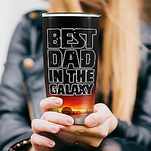 Jekeno Mug Tumbler Gifts for Dad - Presents for Daddy Papa Fathers Day Birthday from Daughter Son Wife Best Dad In The Galaxy Dadalorian Coffee Cup Grandpa Husband 20oz Stainless Steel