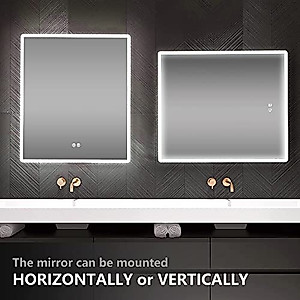 LVSOMT 24 x 28 Inch Bathroom Mirror with LED Lights, Wall-Mounted Vanity Makeup Lighted Mirror, Anti-Fog, Dimmable Lights, Waterproof IP54, Touch Screen Switch, Horizontal/Vertical