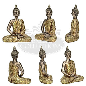 TERESA'S COLLECTIONS Antique Gold Buddha Statue Zen Decor, Small Meditation Decor Resin Decorative Yoga Collectible Figurines for Indoor Home Desk Tabletop Spiritual Living Room Decorations, 9.1"