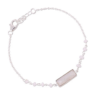 NOVICA Artisan Handmade Rainbow Moonstone Pendant Bracelet Beaded from India Sterling Silver Clear [7.25 in min L x 8 in max L x 0.2 in W 1 mm W Pendant(s) 6.25 in L x 2.4 in W x 0.1 in D] '