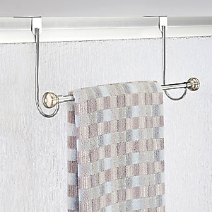 mDesign Metal Bathroom Over Shower Door Towel Rack Holder - Storage Organizer Bar for Hanging Washcloths, Bath, Hand, Face & Fingertip Towels - Brushed with Chrome Finials