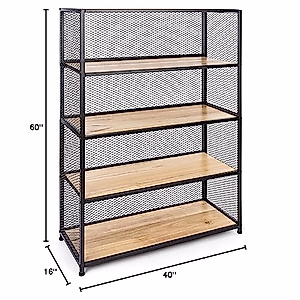 Displays2go Shelving Unit w/Five Shelves, 40" W x 60" H, Oak and Iron - Black (SMMMSHF)