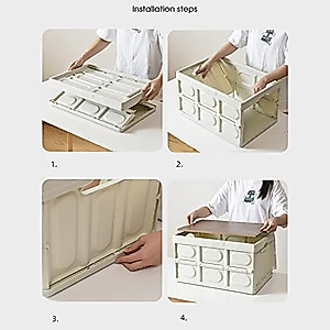 VTOSEN Collapsible Storage Bins, PP Storage Bins with Lids, Large Capacity Foldable Storage Container, Practical Convenient to Carry, Multifunctional Storage Box, for Camping Picnic (Beige)