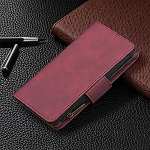 Fansipro Zipper Wallet Folio Case for Samsung Galaxy S9 Plus, Premium PU Leather Slim Fit Cover for Galaxy S9 Plus, 9 Card Slots, 1 Transparent Photo Frame Slot, Slip-Proof, Red