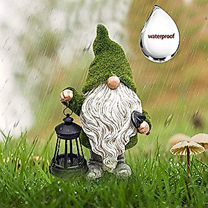 LNPNRENG Solar Garden Statue of Gnome Figurine with Lantern - Outdoor Lawn Decor Flocked for Patio, Balcony, Yard, Ornament Unique Housewarming Gift Lovers(11.8 Inch)