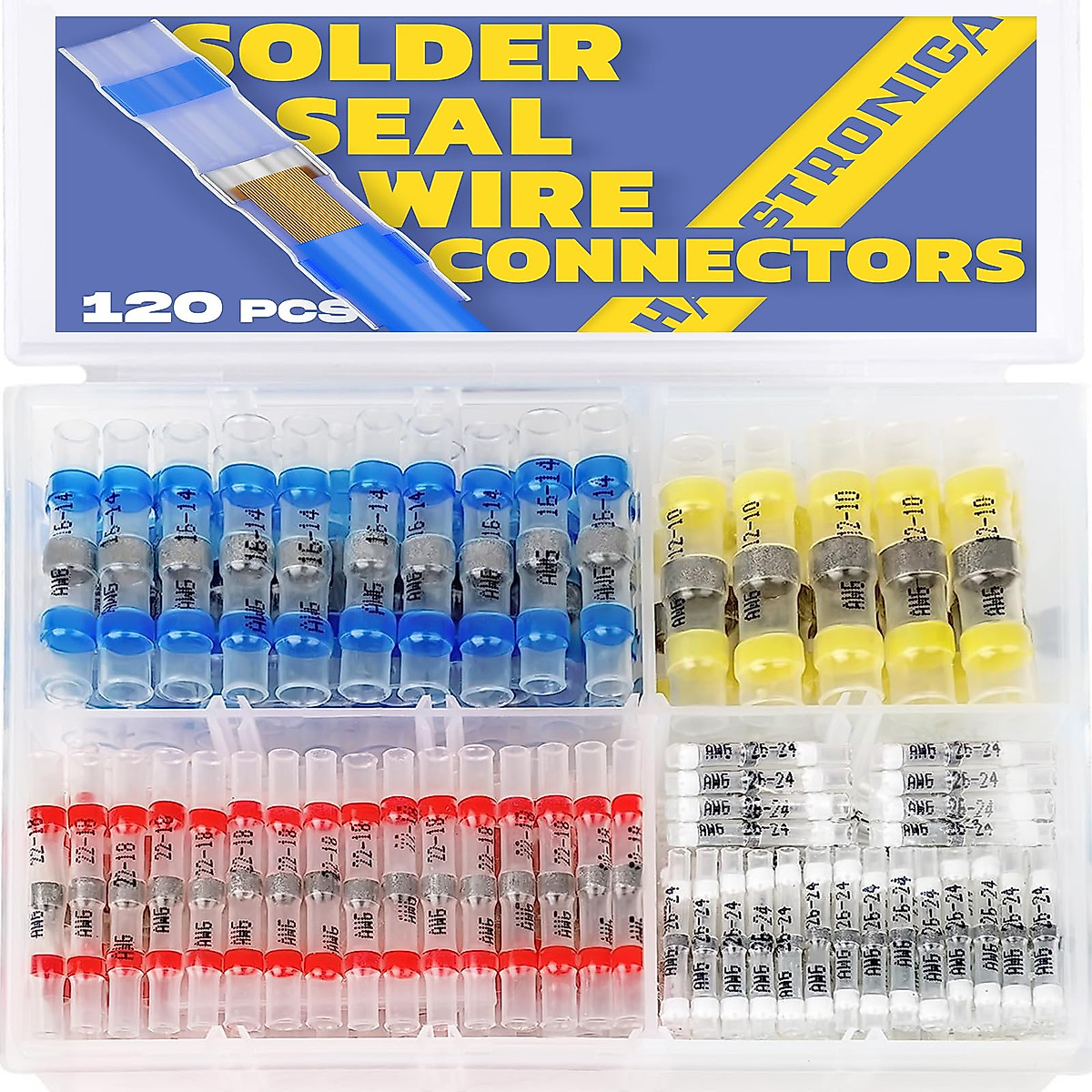 haisstronica 120PCS Solder Seal Wire Connectors,Marine Grade Heat Shrink Wire Connectors-Heat Shrink Butt Connectors-Butt Splice Wire Connectors for Stereo, Electrical with Corrosion and Weatherproof