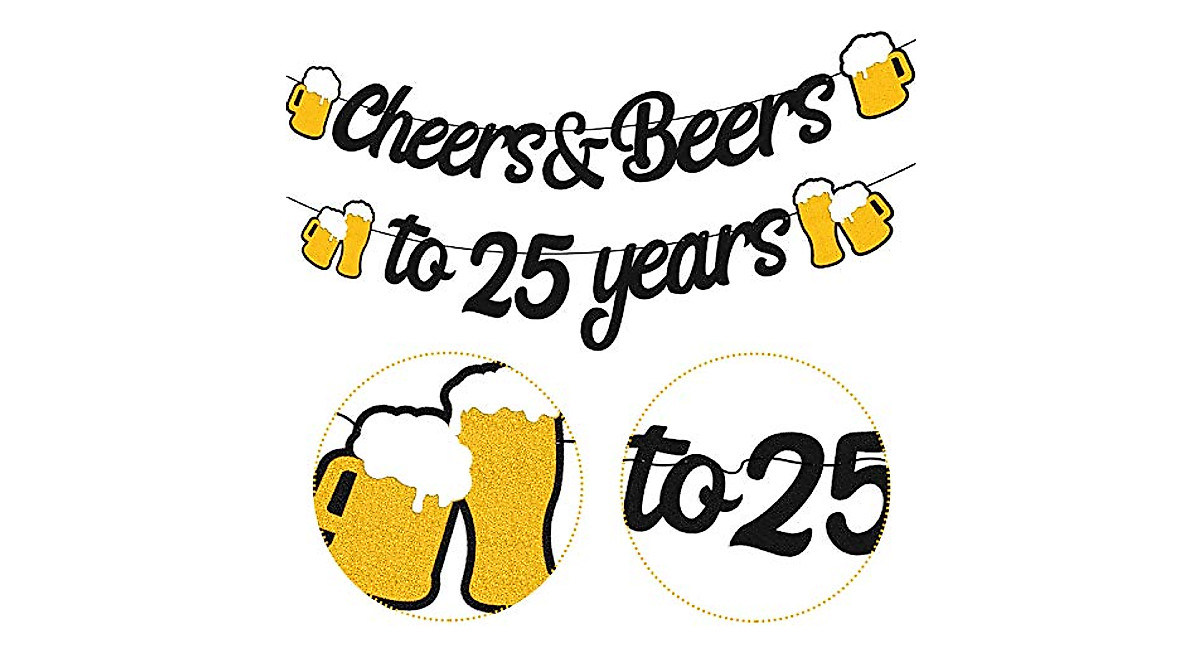 25th Birthday Decorations Cheers to 25 Years Banner | Elegant Party Decor