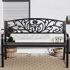 BestMassage with Steel Frame Cast Iron for Backyard Porch Entryway Outdoor Park Yard,Black
