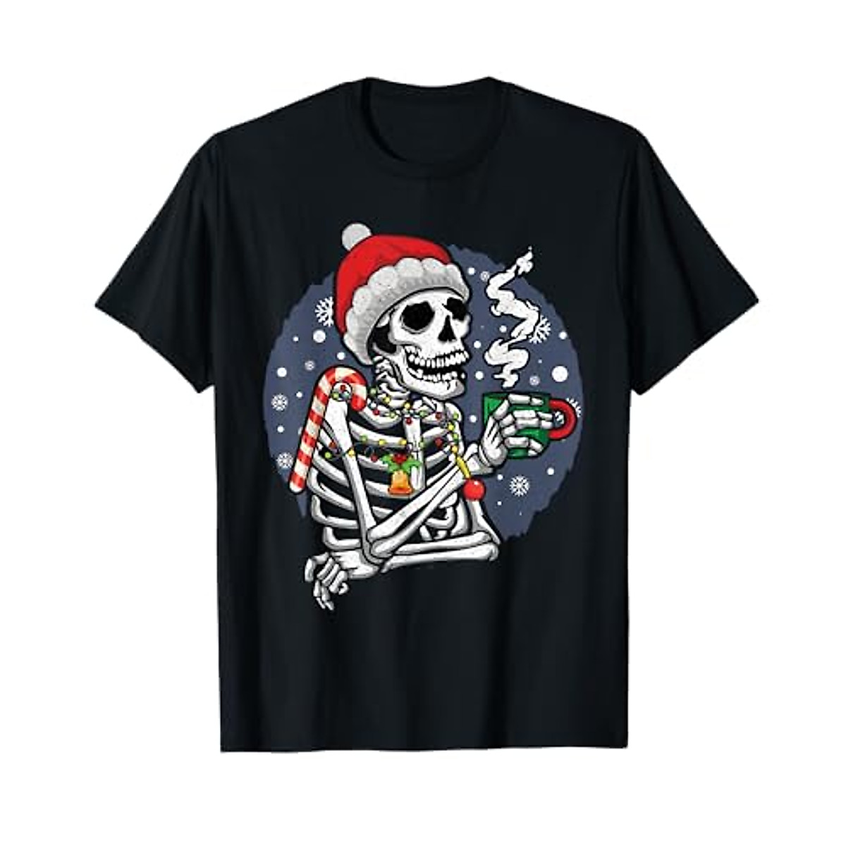 Cool Skeleton Drinking Chocolate Winter December Christmas T-Shirt