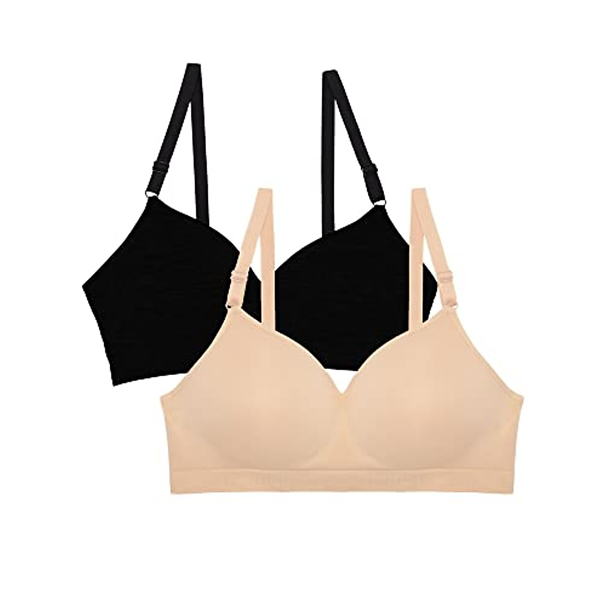 Fruit of the Loom Women's Seamless Wire Free Push-Up Bra, Black Hue/in The Buff 2-Pack, 38B